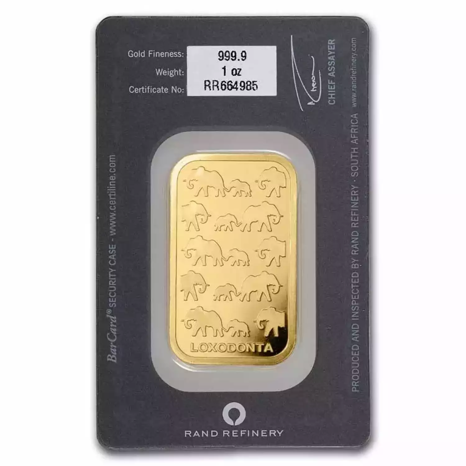 1 oz Gold Bar - Rand Refinery Elephant - Stout Gold and Silver