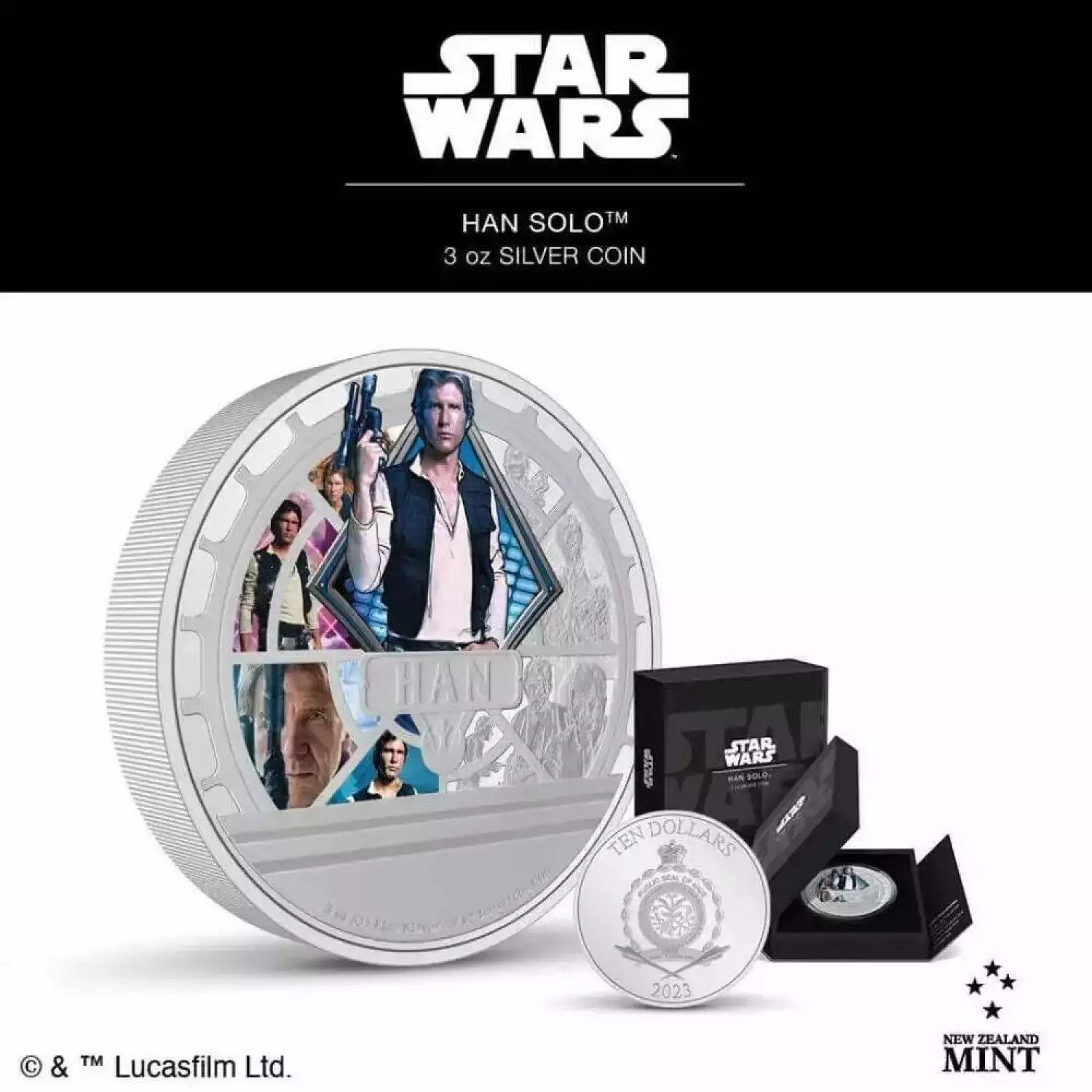 2023 Niue Star Wars Han Solo Coin 3 oz Colorized .999 Silver Proof ...